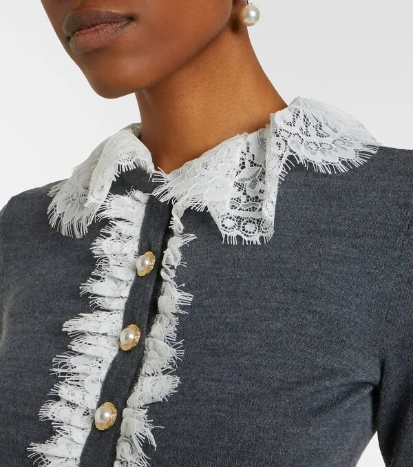 SELF-PORTRAIT Wool Cardigan With Lace Trim