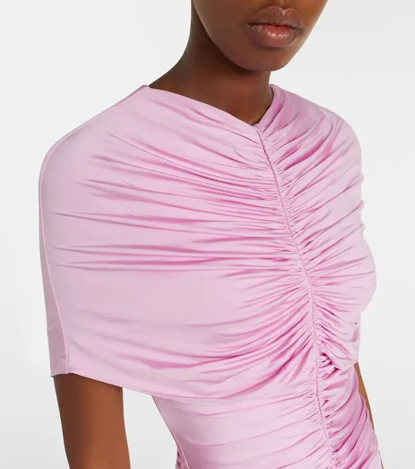 SELF-PORTRAIT Caped Ruched Jersey Maxi Dress