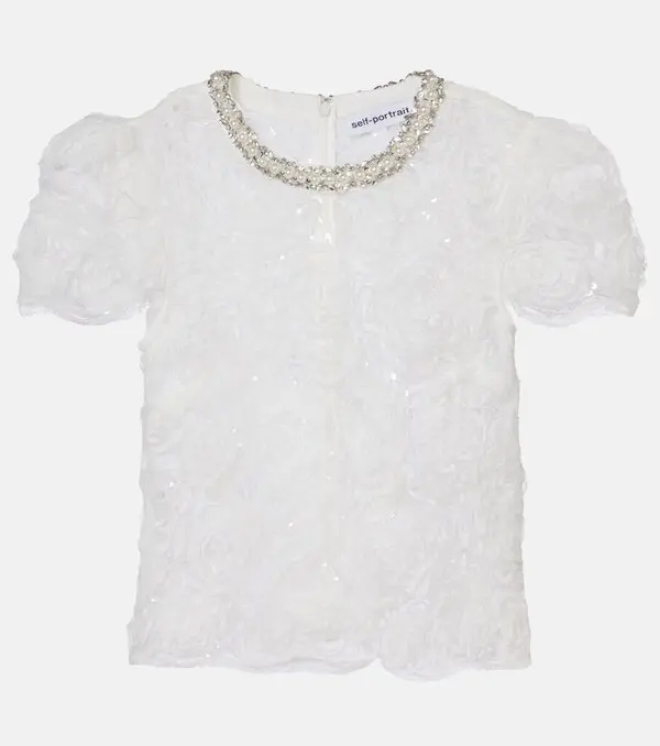 SELF-PORTRAIT Tulle Lace Top - White