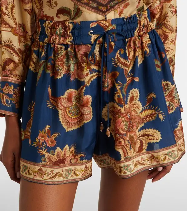 Zimmermann Aster Printed Silk Shorts - Blue