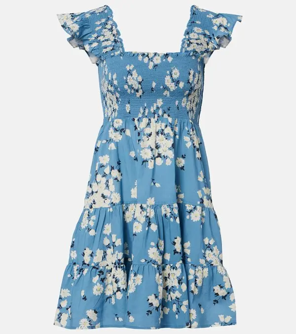 Rixo Sidney Floral Cotton Minidress - Blue