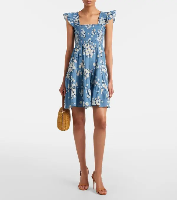 Rixo Sidney Floral Cotton Minidress - Blue