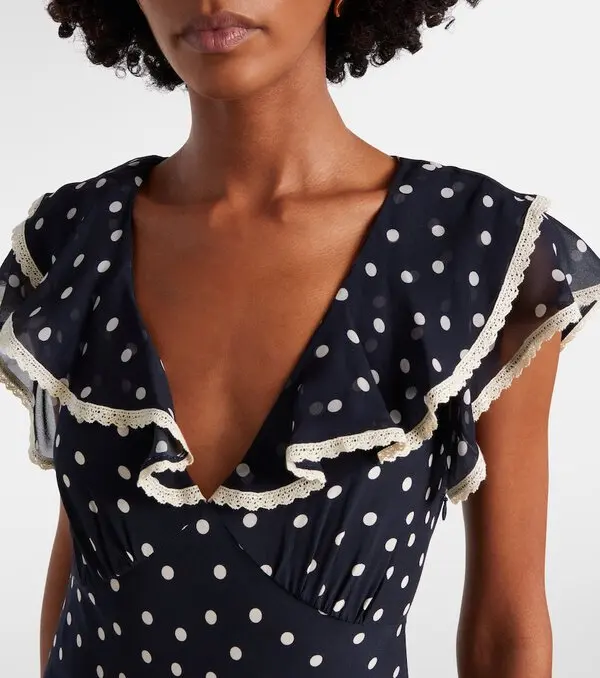 Rixo Bethea Polka-dot Crêpe De Chine Midi Dress