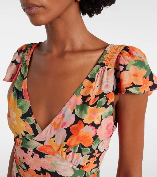 Rixo Cathy Floral Crêpe Midi Dress - Multicoloured
