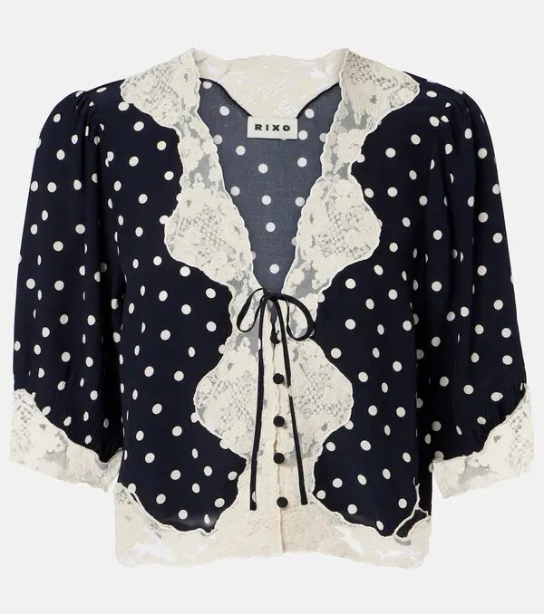 Rixo Ursula Polka Dot Crepe De Chine Shirt - Blue