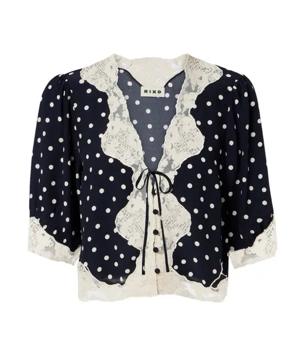 Rixo Ursula Polka Dot Crepe De Chine Shirt - Blue