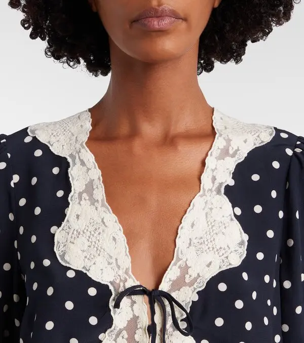 Rixo Ursula Polka Dot Crepe De Chine Shirt - Blue