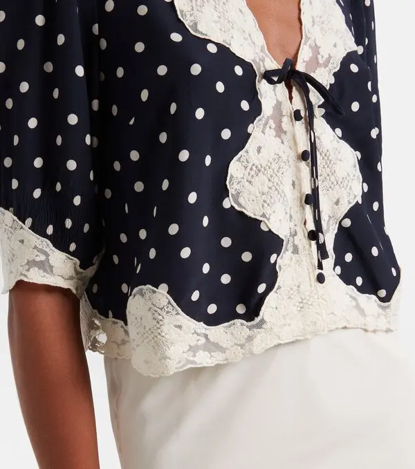 Rixo Ursula Polka Dot Crepe De Chine Shirt - Blue