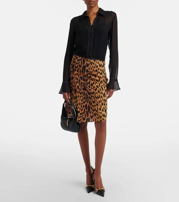 Gucci Leopard-print Silk Midi Skirt