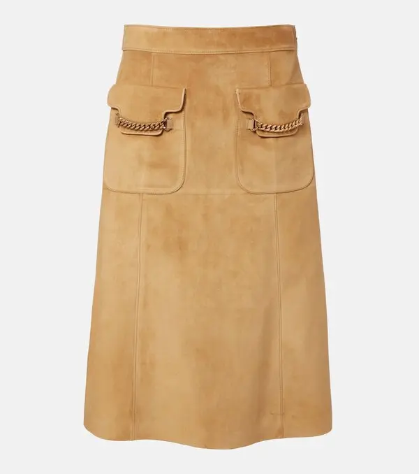 Gucci Embellished Suede Midi Skirt