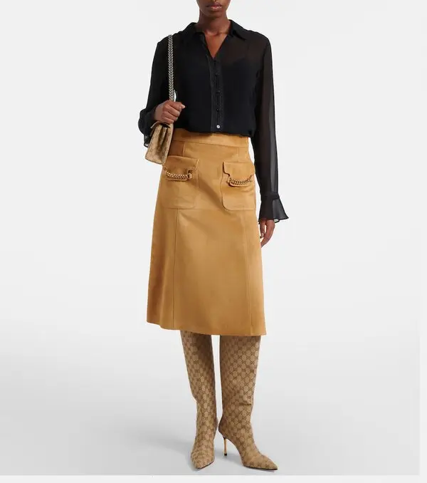 Gucci Embellished Suede Midi Skirt