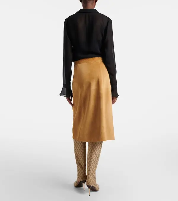 Gucci Embellished Suede Midi Skirt