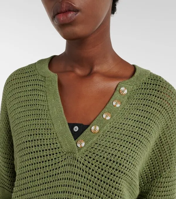 Varley Callie Open-knit Cotton Top - Green