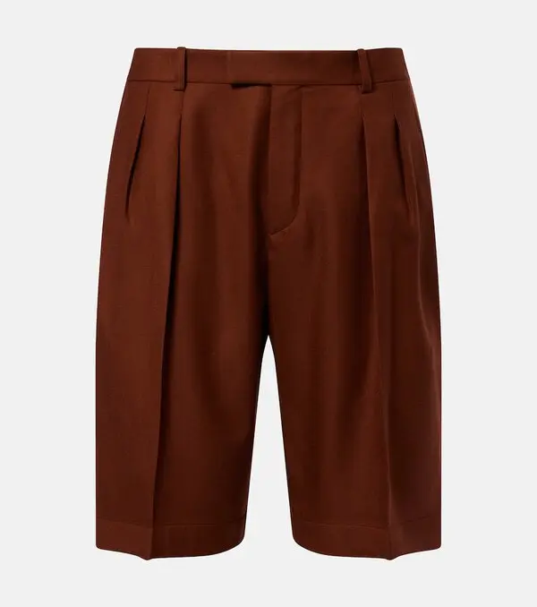 Saint Laurent Pleated Cashmere Bermuda Shorts - Brown