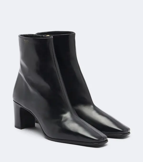 Prada Leather Ankle Boots With Gold Tone Hardware - Black