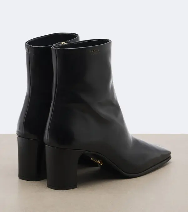 Prada Leather Ankle Boots With Gold Tone Hardware