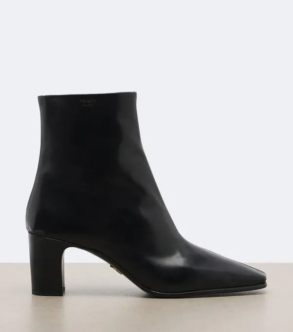 Prada Leather Ankle Boots With Gold Tone Hardware