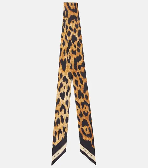 Gucci Leopard-print Silk Twill Scarf - Brown