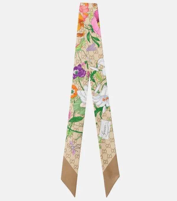 Gucci Gg Floral Silk Jacquard Scarf - Brown