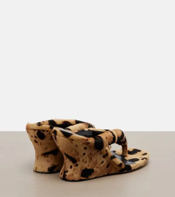 Balenciaga Gaeta Calf Hair Wedge Thong Sandals - Brown