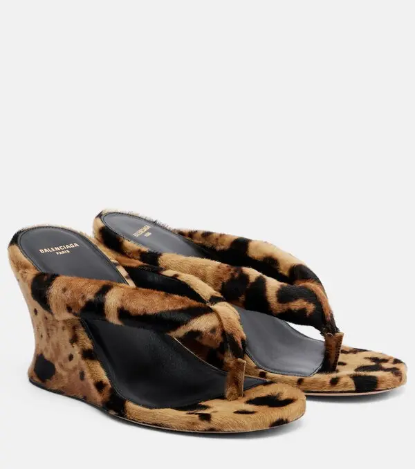 Balenciaga Gaeta Calf Hair Wedge Thong Sandals