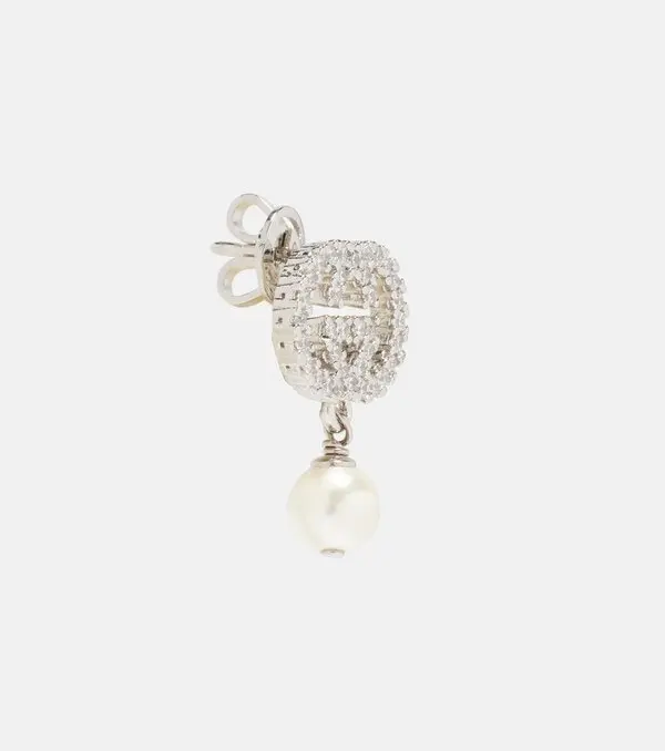 Gucci Interlocking G Embellished Drop Earrings - Silver