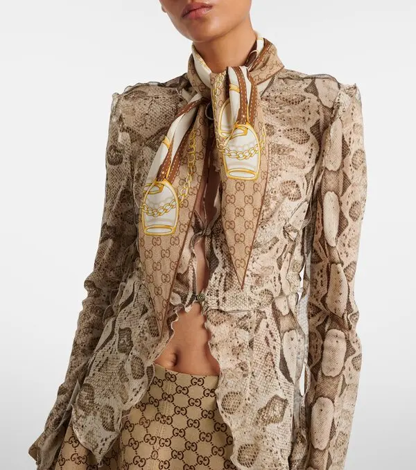 Gucci Gg Printed Reversible Silk Twill Scarf