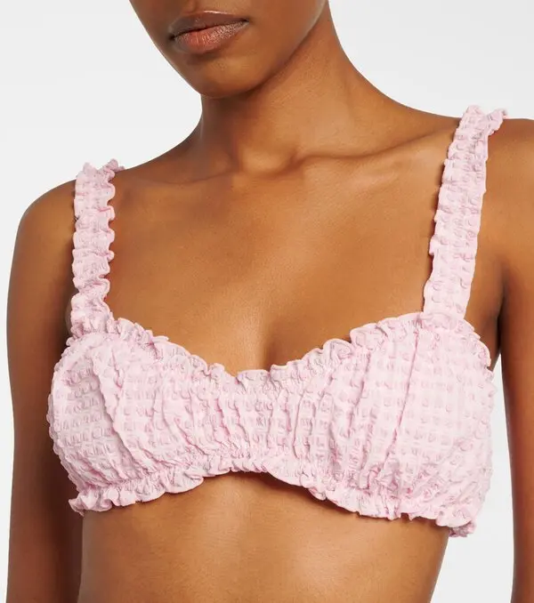 Simkhai Ruffled Checked Bikini Top