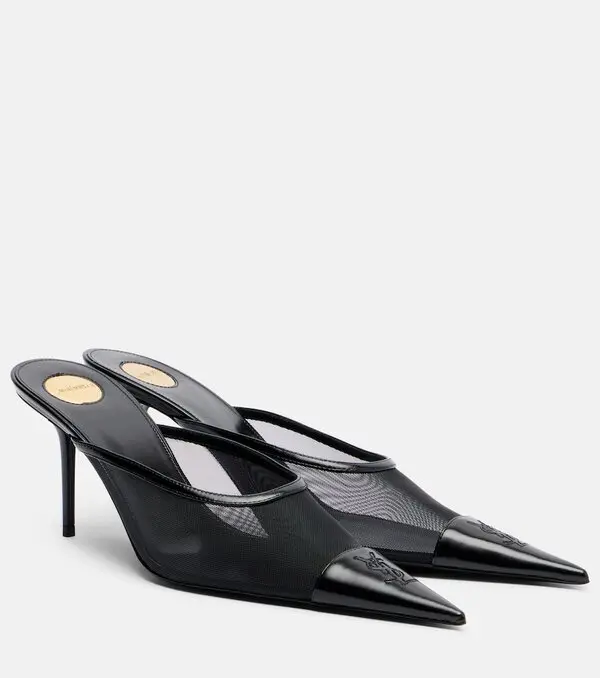 Saint Laurent Renée Mesh And Leather Mules - Black