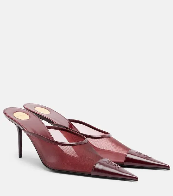Saint Laurent Renée Mesh And Leather Mules - Burgundy