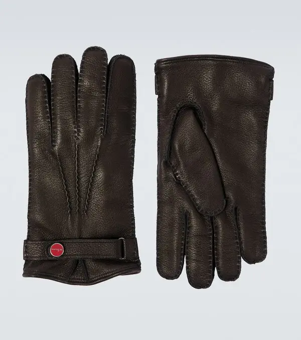 Kiton Leather Gloves With Cashmere Lining - Black