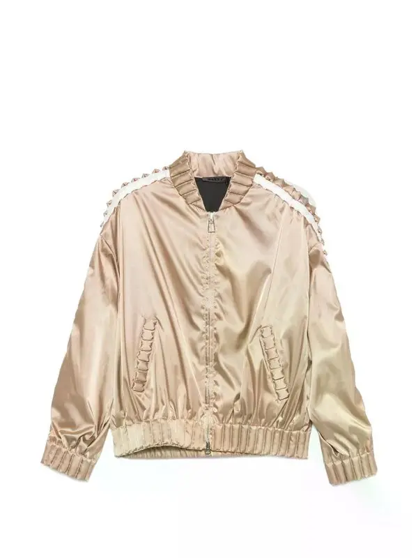 RAXXY Pleated Trim Satin-finish Jacket - Neutrals