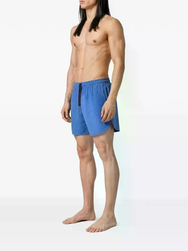 TRIBE AND TRUE Grid-pattern Drawstring Swim Shorts