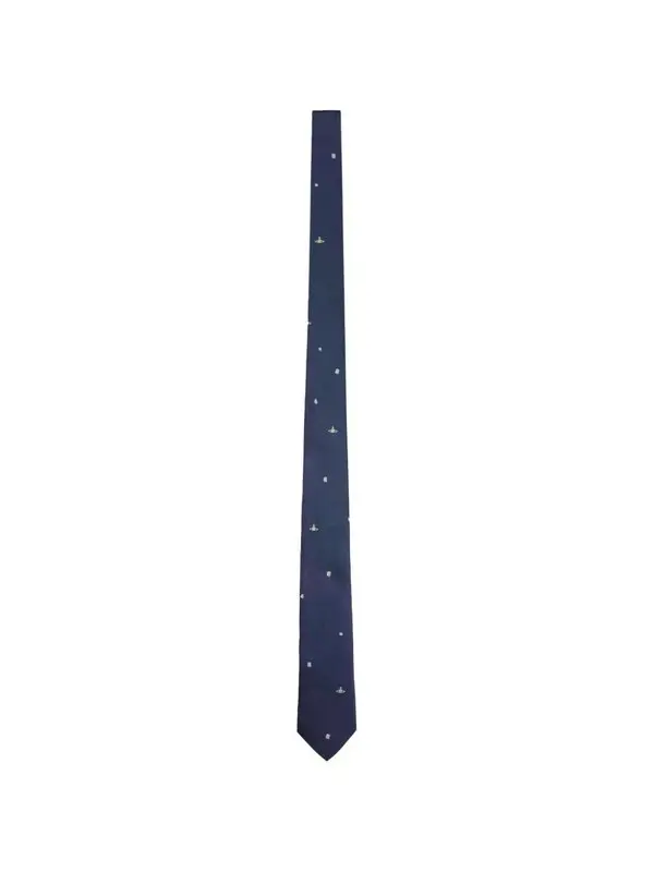 VIVIENNE WESTWOOD Orb-embroidered Silk Tie - Blue