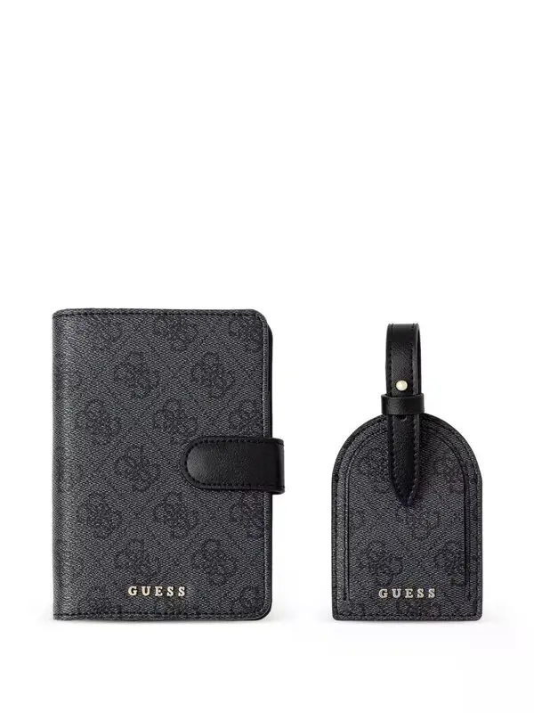 Guess Monogram-print Luggage Tag And Passport Holder Set - Black