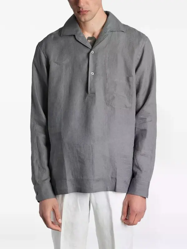 LARDINI Chest-pocket Long-sleeve Polo Shirt - Grey