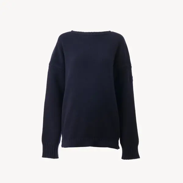 Chloé Oversized Wool & Cashmere Logo Patch Sweater - Navy