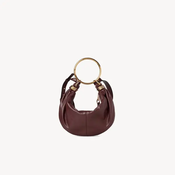 Chloé Small Bracelet Hobo Bag In Grained Leather - Grenat