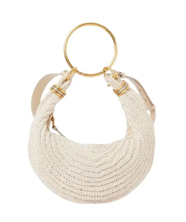 Chloé Small Bracelet Hobo Bag In Crochet - Deep Ivory