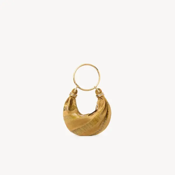 Chloé Suede Calfskin And Ayers Water Snake Mini Bracelet Hobo Bag - Gold / Khaki