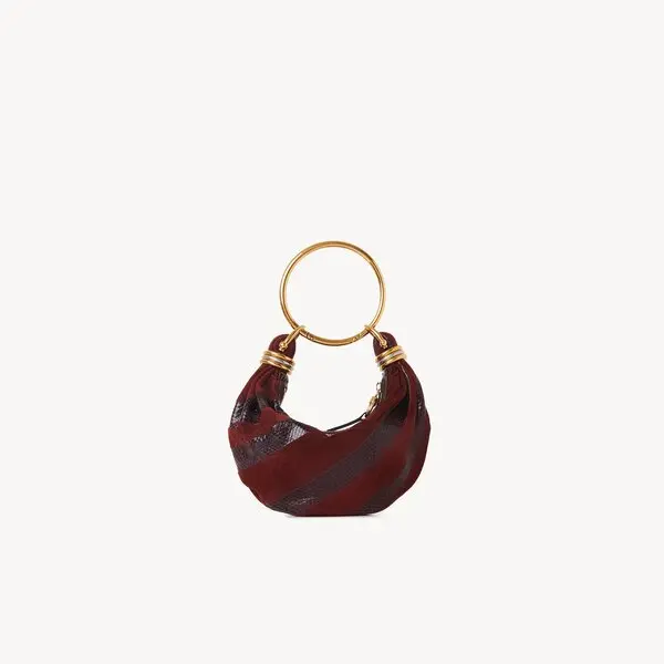 Chloé Mini Bracelet Hobo Bag In Suede And Ayers Leather - Crafty Brown