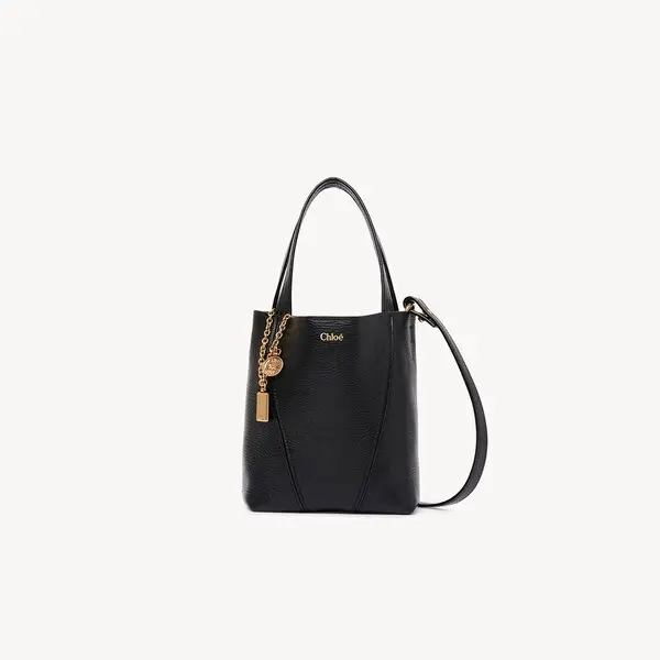 Chloé Small Spin Tote Bag In Grained Leather - Black