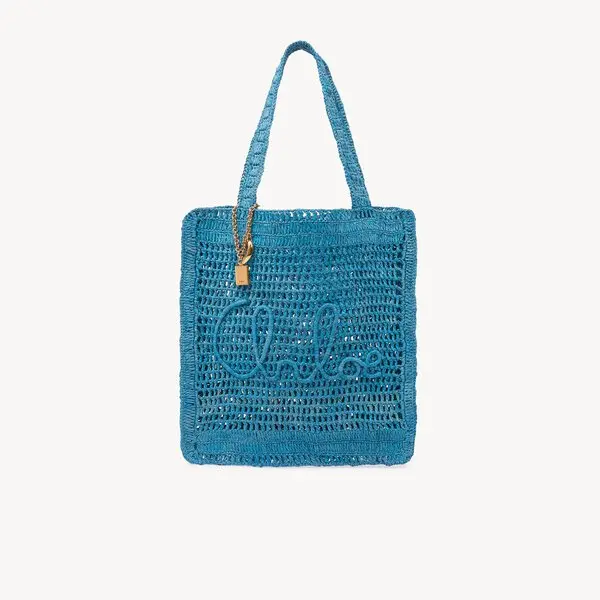 Chloé Raffia And Calfskin Summer Banana Tote Bag - Stormy Sea