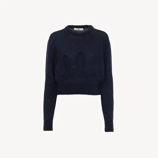 Chloé Alpaca Wool & Silk Knit Cropped Sweater - Navy