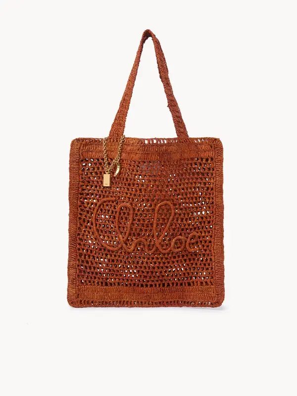 Chloé Summer Banana Raffia And Calfskin Tote Bag - Clay Brown