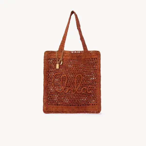 Chloé Summer Banana Raffia And Calfskin Tote Bag - Clay Brown