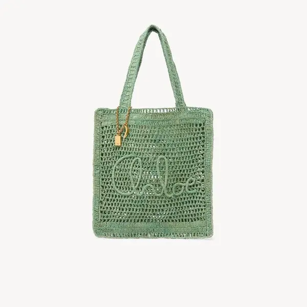 Chloé Raffia And Calfskin Summer Banana Tote Bag - Tea Leaf Green