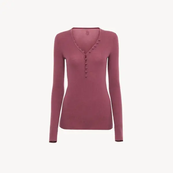 Chloé Merino Wool Knit Henley Shirt - Rusty Pink