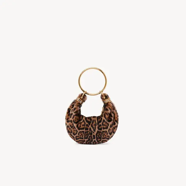Chloé Mini Bracelet Hobo Bag In Leopard-print Shearling - Jungle Brown
