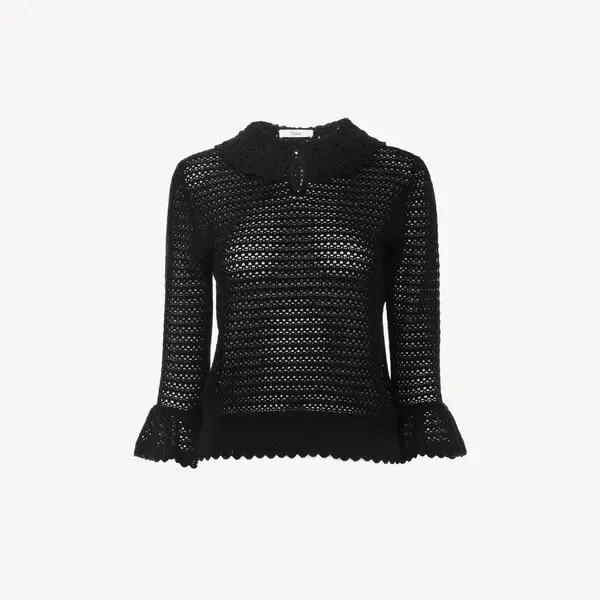 Chloé Elbow-sleeve Collar Sweater In Wool Knit - Black